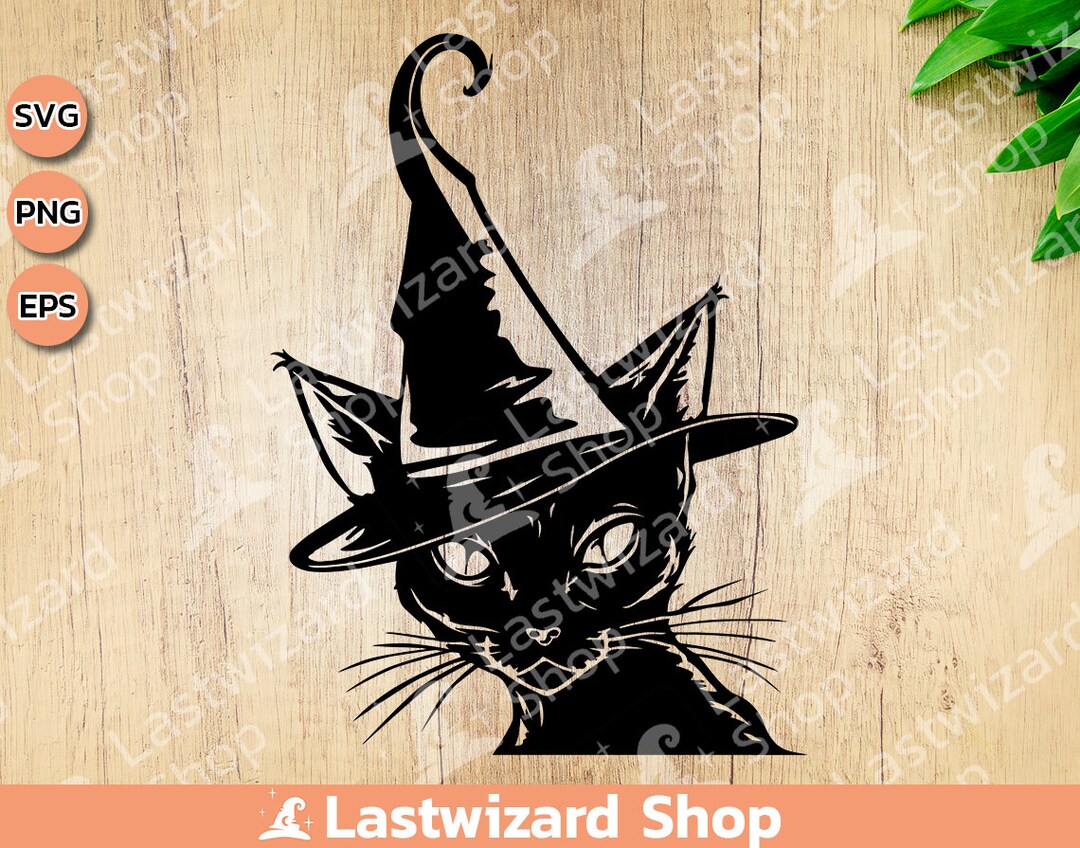 Black Cat With Witch Hat Svg Png File, Black Magic Svg, Dark Witchy Svg ...