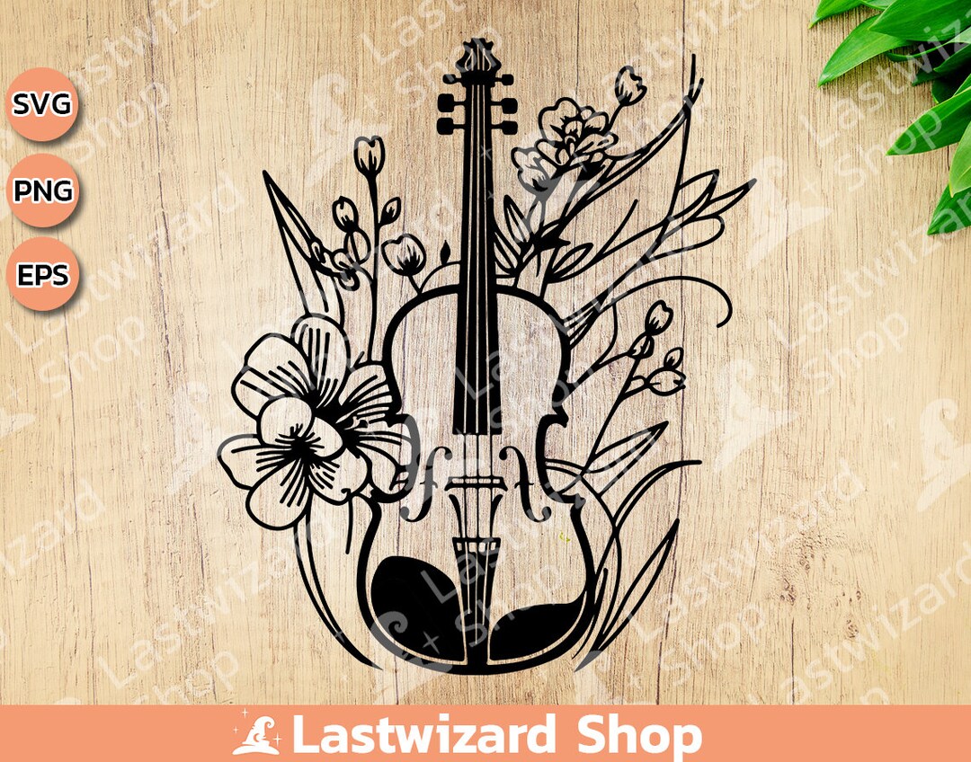 Cello With Flowers SVG PNG: Musician Tattoo Stencil (digital Download ...