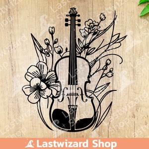 Cello With Flowers SVG PNG: Musician Tattoo Stencil (digital Download ...