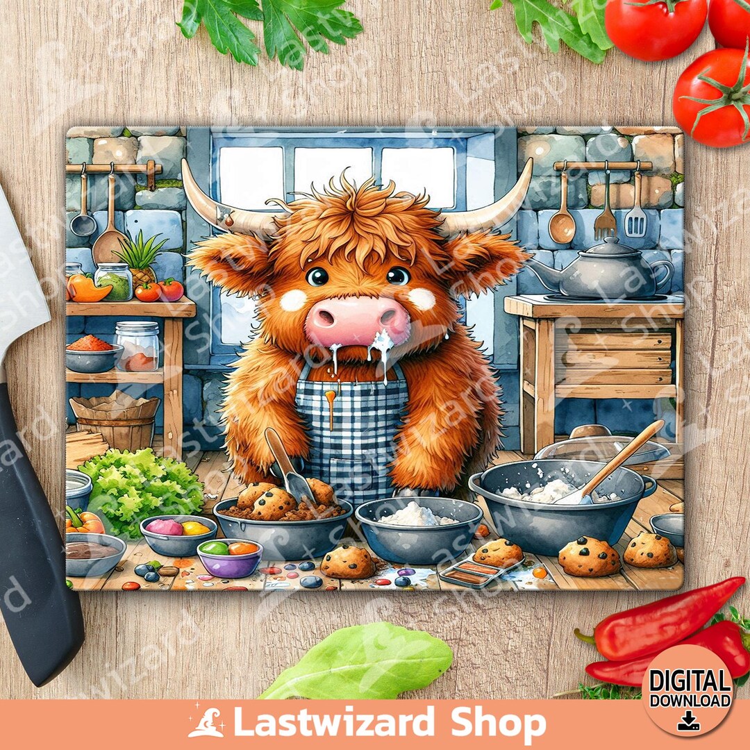 Highland Cow Baking PNG: Farmhouse Kitchen Decor (digital Download ...