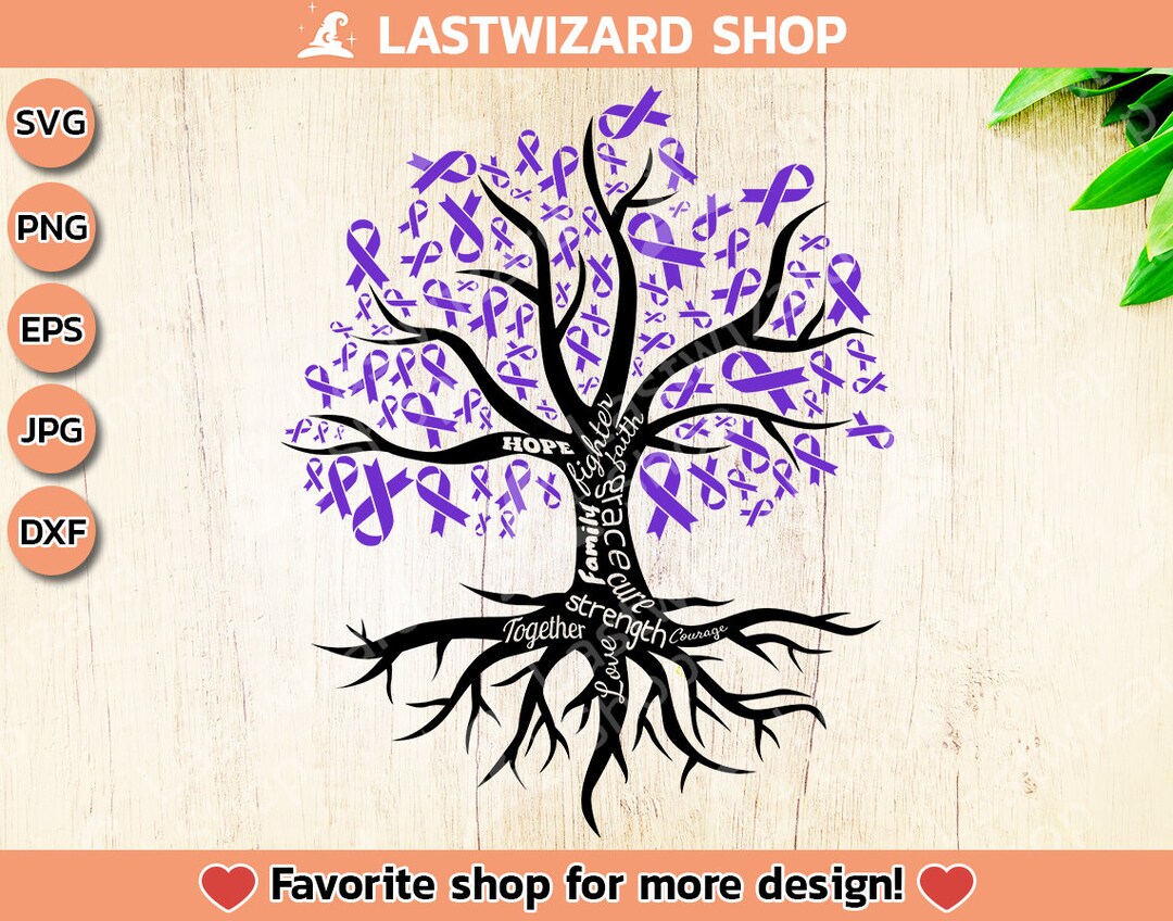 Pancreatic Cancer Tree Svg, Cancer Awareness Svg, Purple Ribbon Svg ...