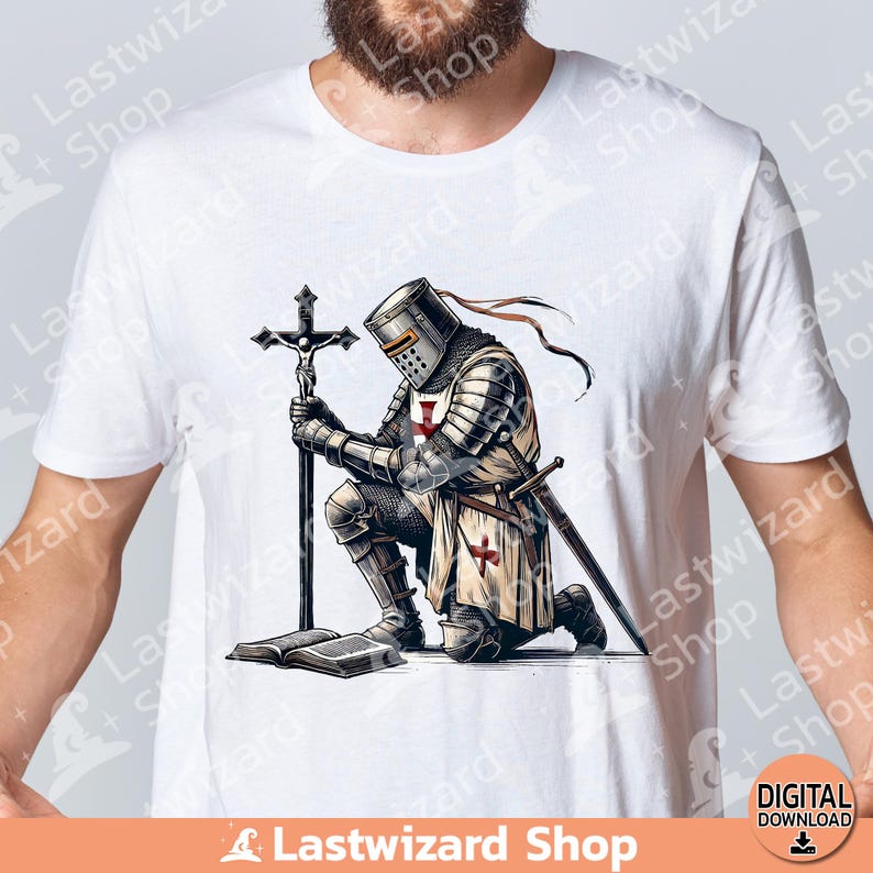 Praying Medieval Knight With Cross PNG: Crusade Sublimation Design ...