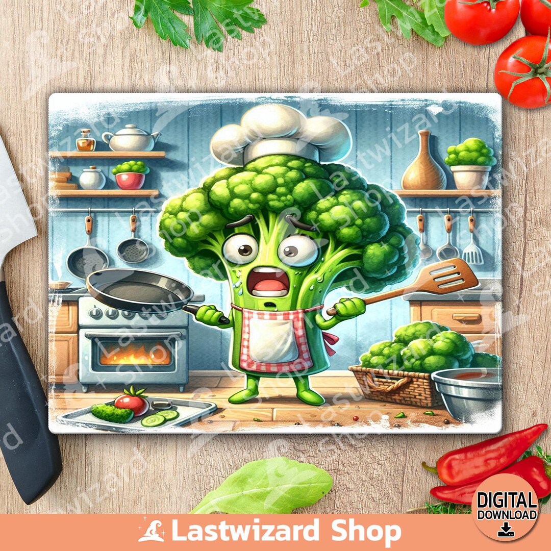 Cute Broccoli Cooking Cutting Board Sublimation Design, Funny ...