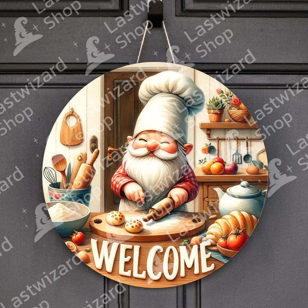 Gnome Baking Welcome Sign: Round Door Hanger PNG (digital Download) - Etsy