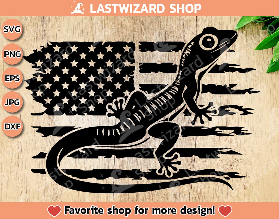 Gecko With USA Flag Svg, Lizard Svg, Reptile Svg, Tropical, Dragon Svg ...