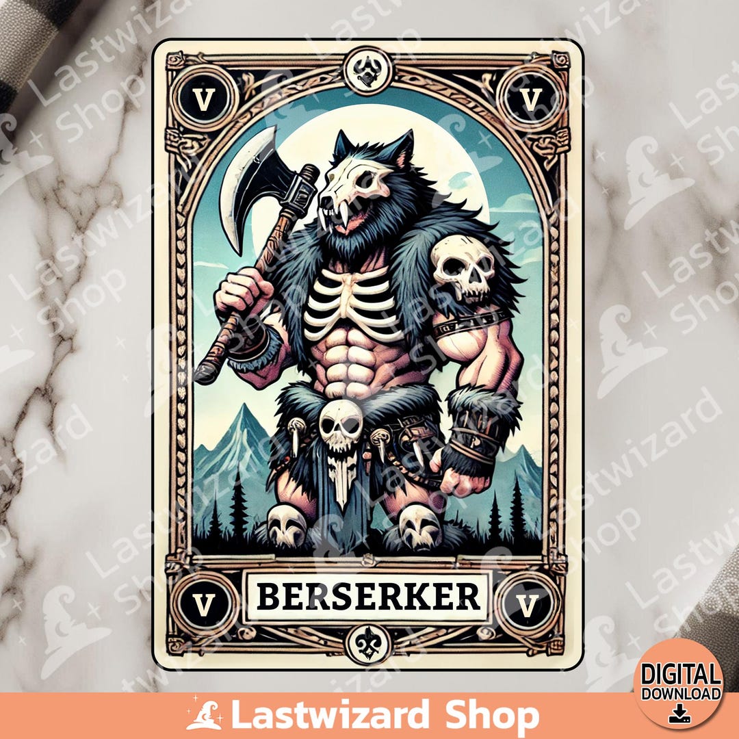 Berserker Tarot Card PNG: Axe Warrior Watercolor Design (digital ...