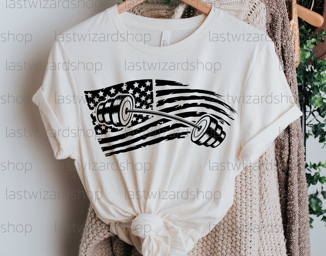 Distressed American Flag with Barbell Svg Workout Svg | Etsy