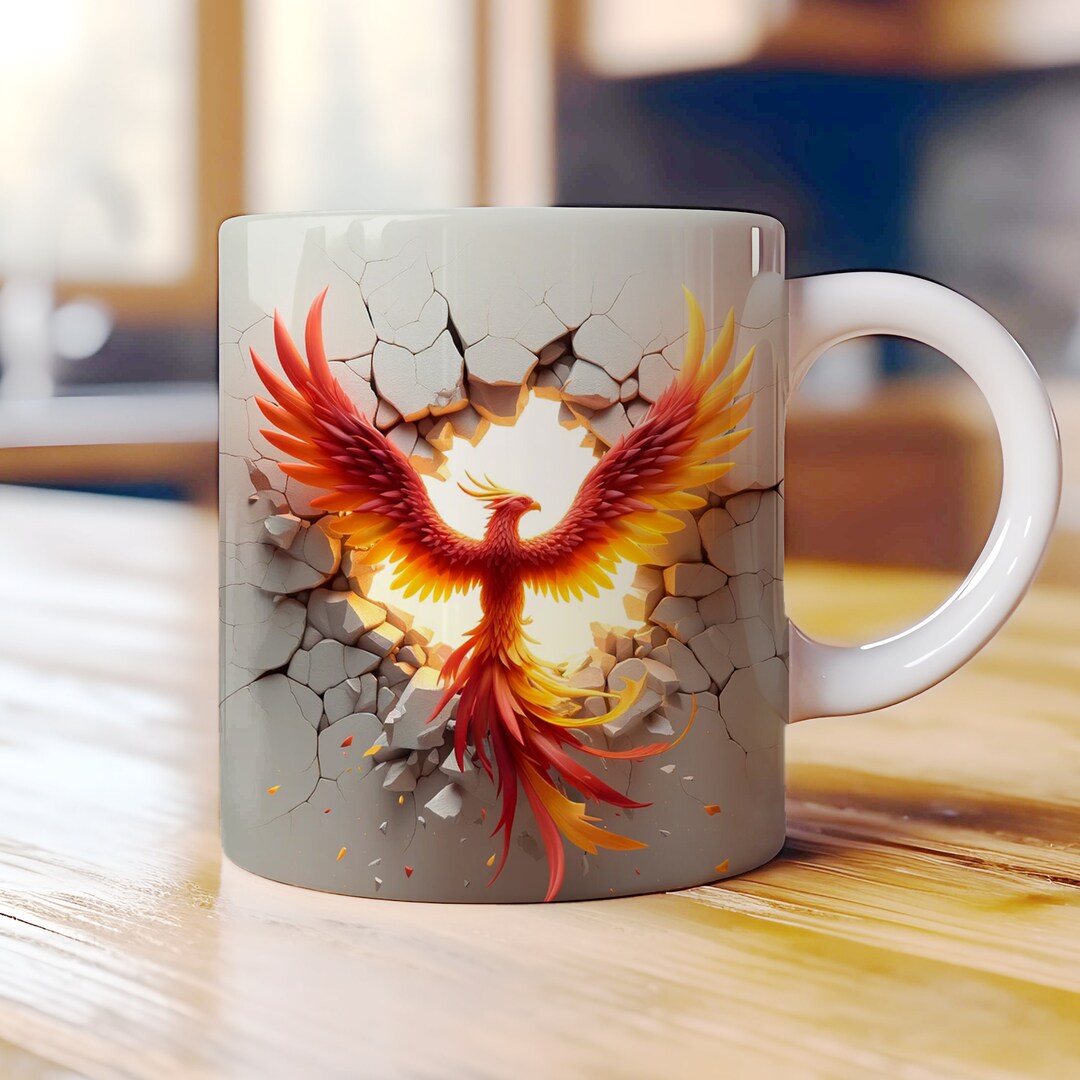 Phoenix Mug Wrap, 3D Wall Crack Design (digital Download) - Etsy