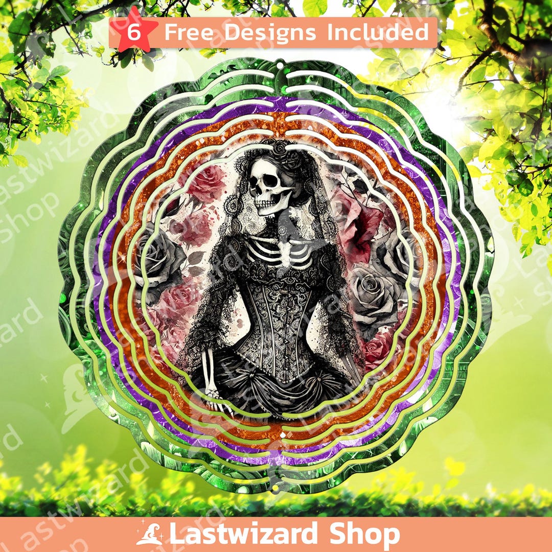 Gothic Skeleton Wind Spinner PNG: Dark Fantasy Sublimation Template ...