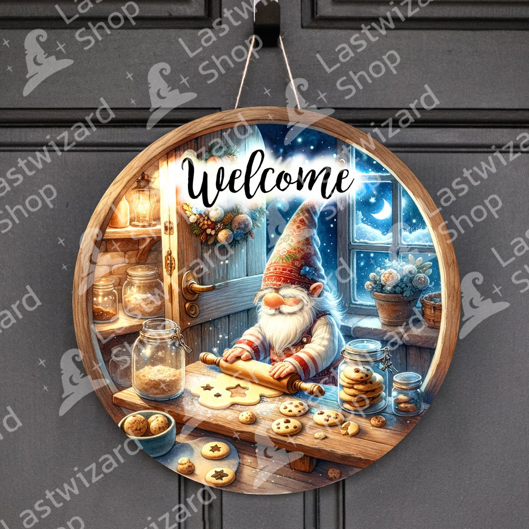 Gnome Cookie Welcome Sign PNG: Farmhouse Kitchen Door Hanger (digital ...