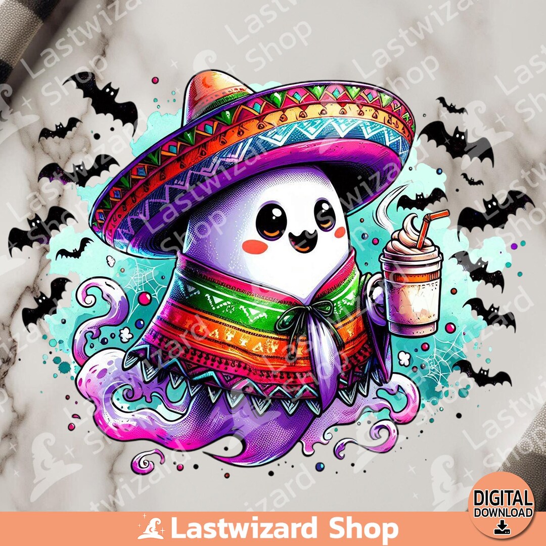 Spanish Halloween Ghost PNG: Mexican Conchas Sublimation Design ...