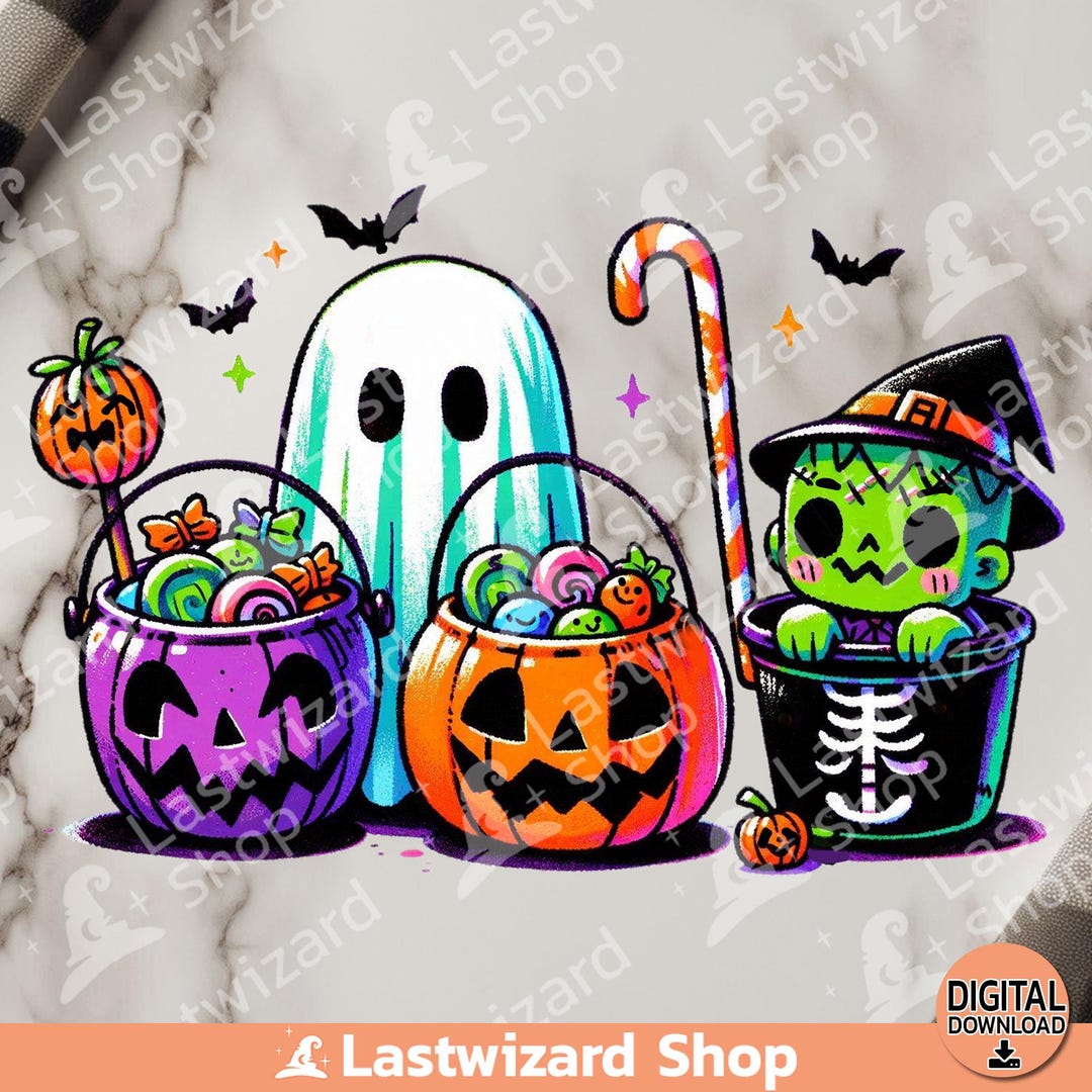 Watercolor Halloween Boo Buckets Clipart: Ghost & Witch Png (digital ...