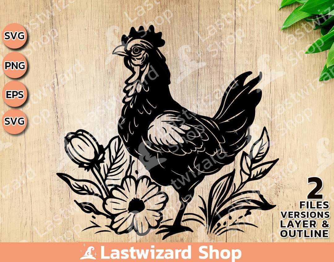 Hahn mit Blume svg, Henne svg, Huhn svg, Bauernhof svg, Hühnerbauer ...