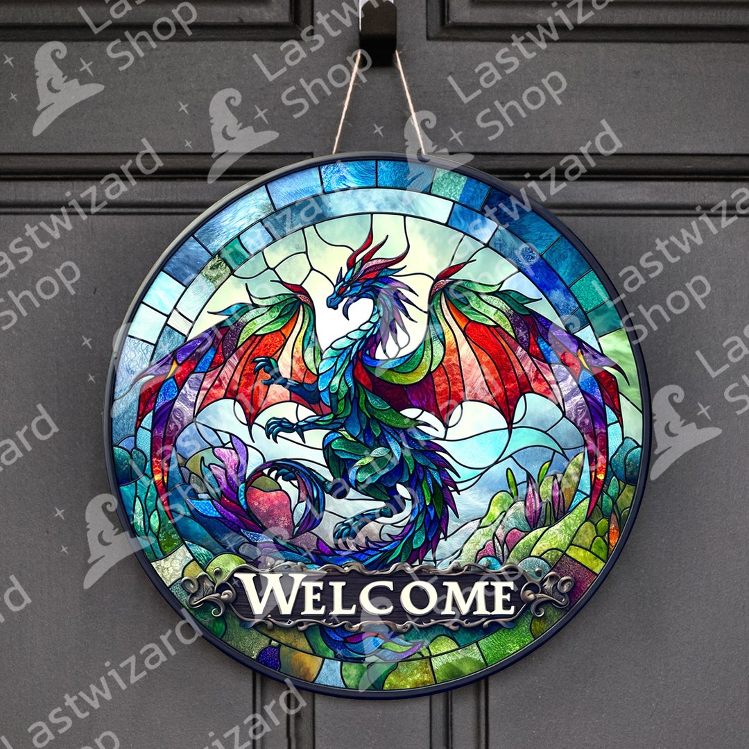 Retro Stained Glass Dragon Sublimation PNG, High-fantasy Bibliophiles ...