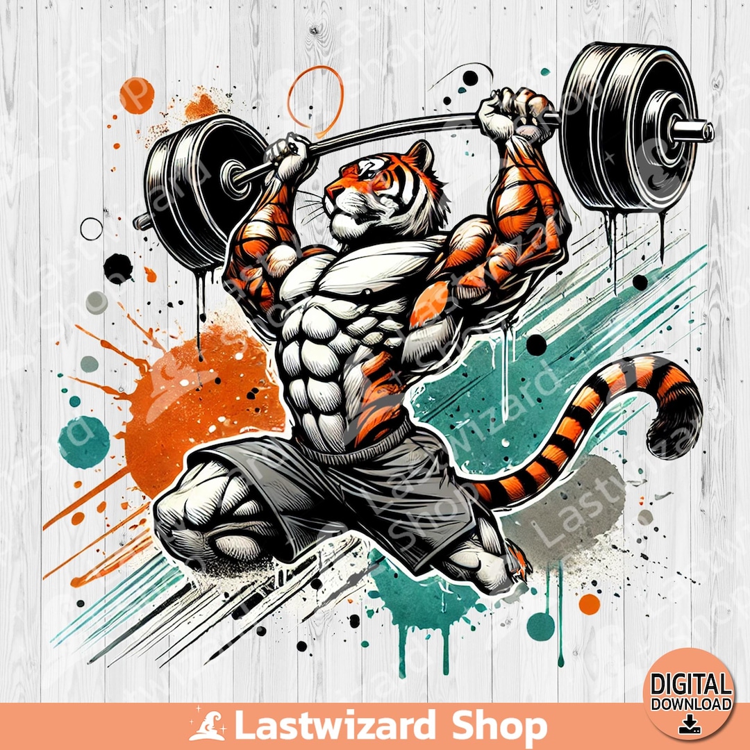 Tiger Bodybuilder Lifting Barbell PNG, Muscular Beast Mode Gym ...