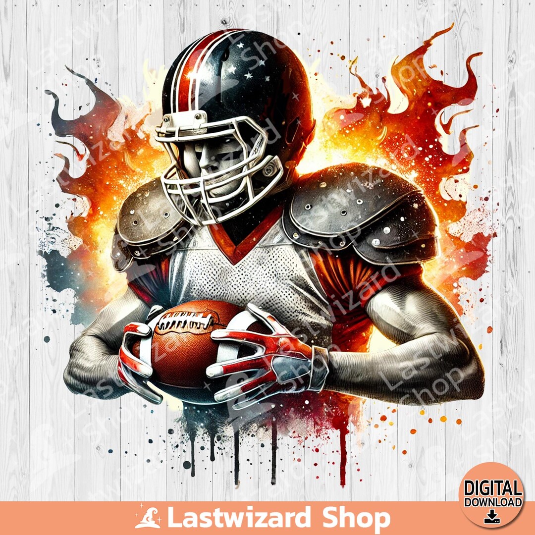 Football Player on Fire PNG: Watercolor Sublimation Design (digital ...