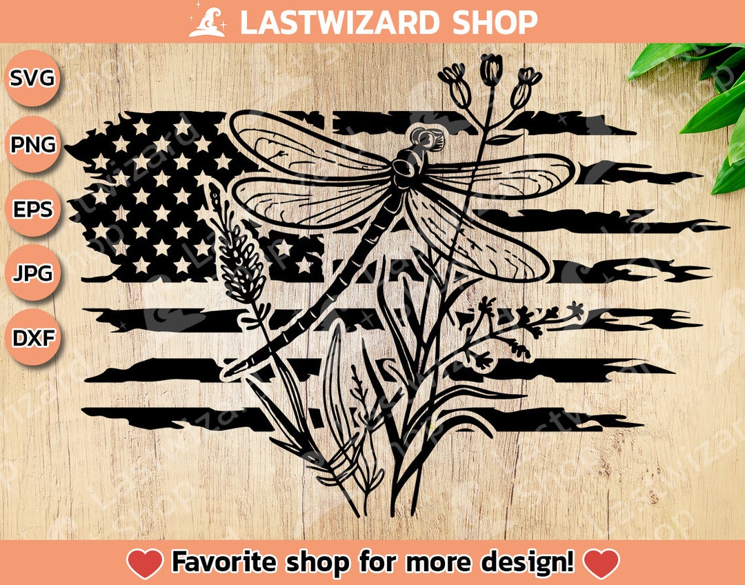 Patriotic Dragonfly USA Flag SVG Cut File, 4th of July Garden Decor ...