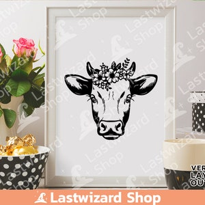 Cow Face With Flower Svg, Heifer Svg, Dairy Farm Svg, Moo Svg, Usa Cow ...