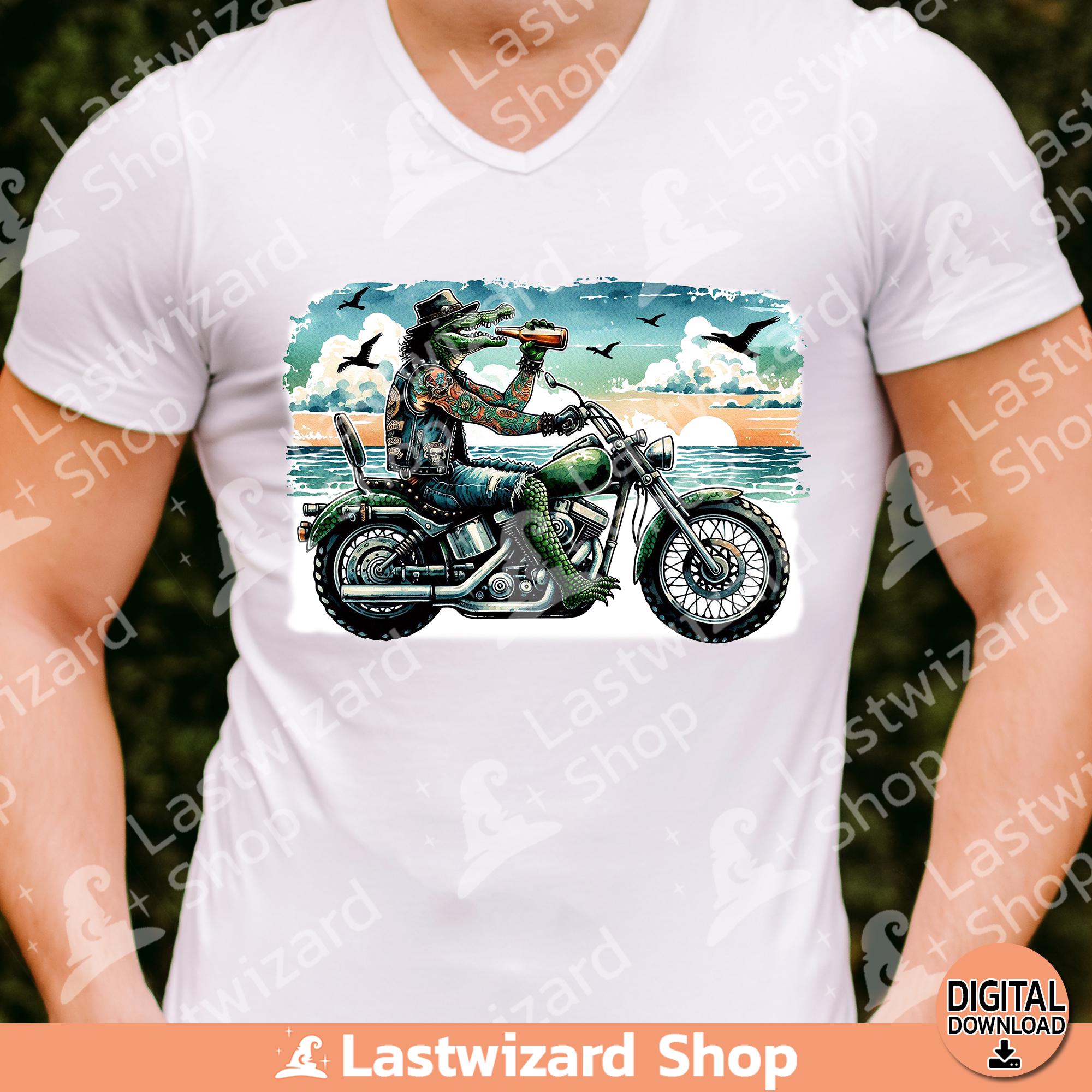Retro Gator on Motorcycle PNG, Funny Alligator Biker Sublimation Design ...