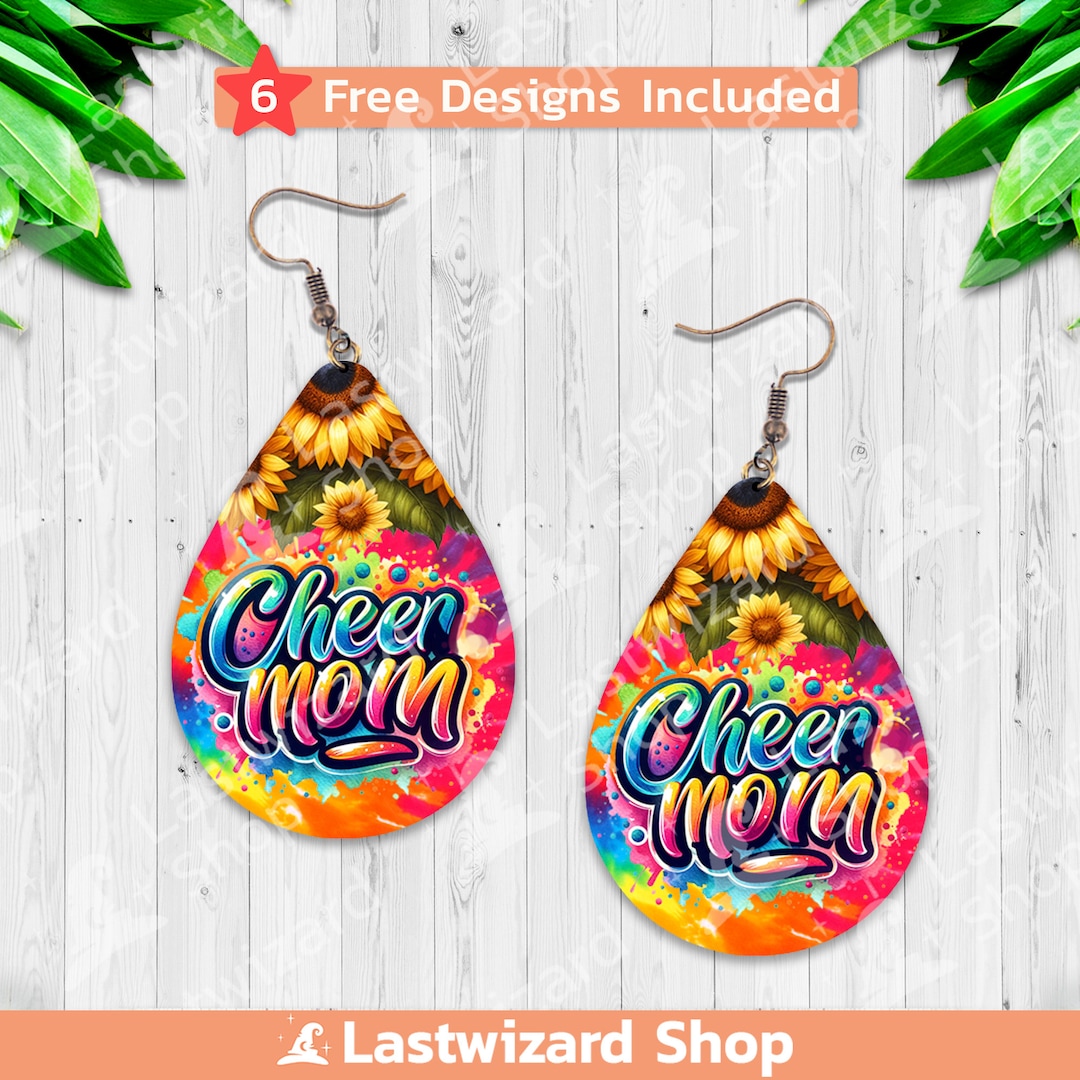 Cheer Mom Sunflower Earrings Sublimation Design PNG, Cheerleader ...