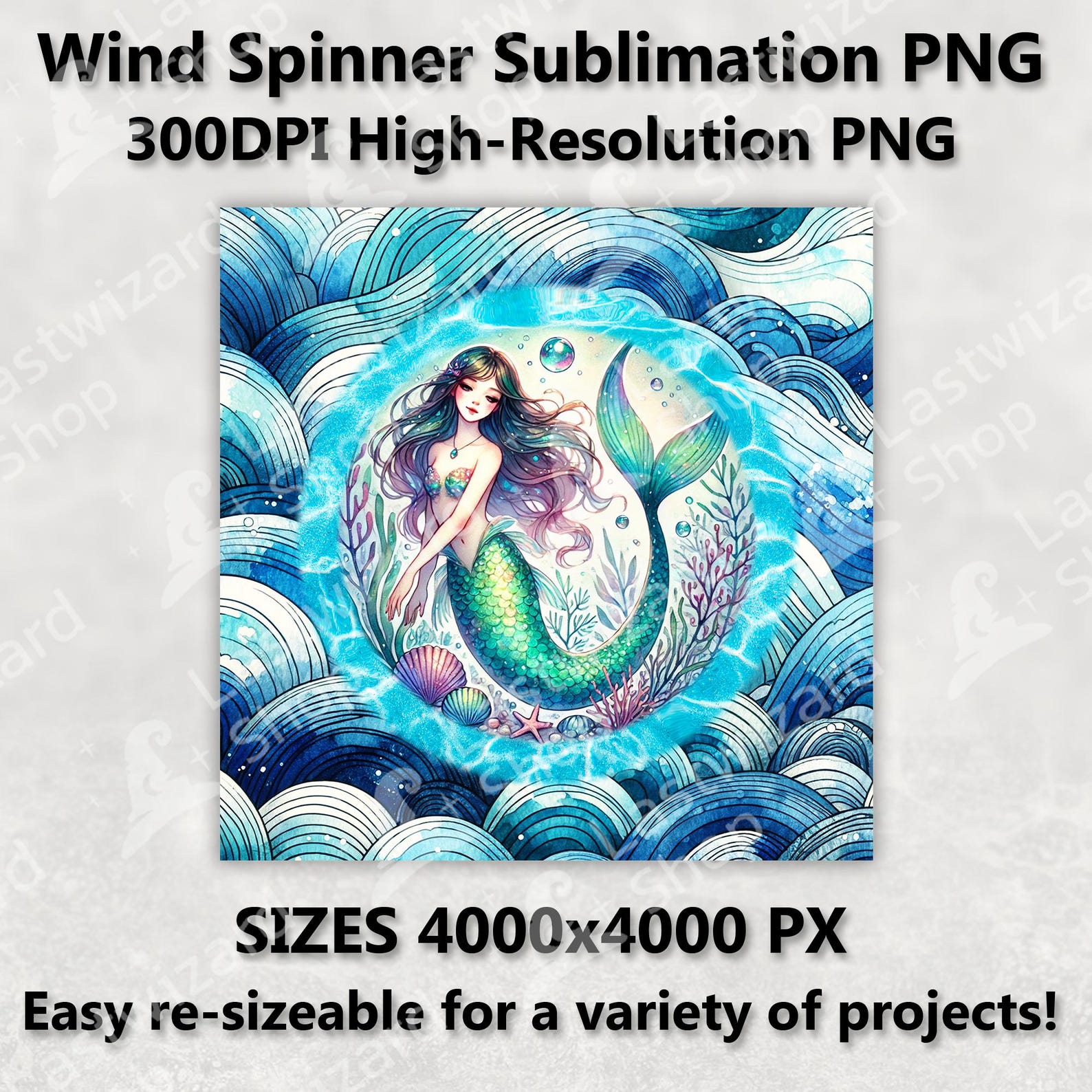 Cute Mermaid Wind Spinner PNG, Siren Wind Spinner Sublimation Template ...