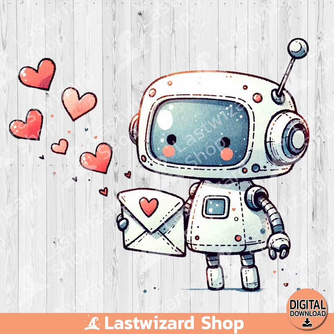 Robot Sending Hearts Letter Png, Boy Robot on Pink World Sublimation ...