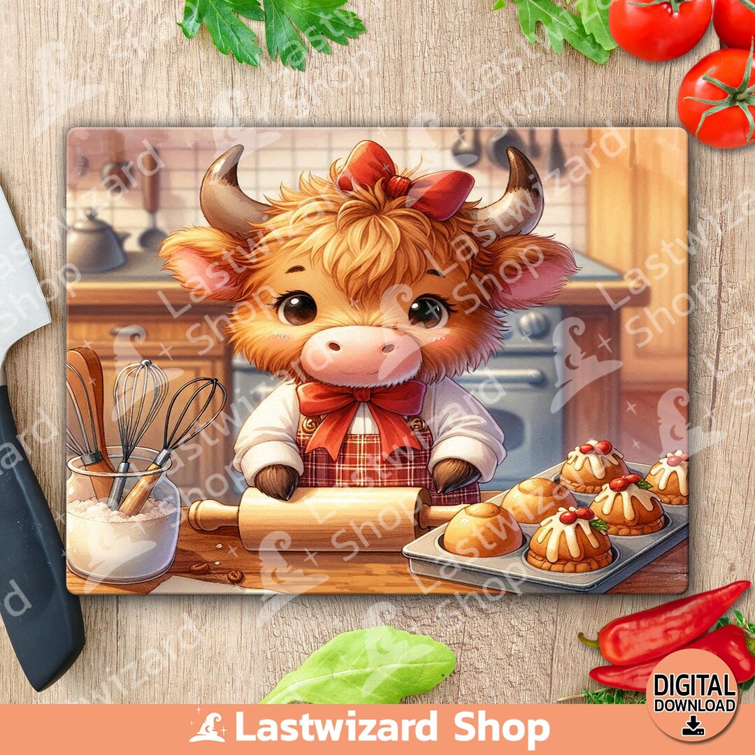 Highland Cow Baking Cookies PNG: Farmhouse Kitchen Decor (digital ...