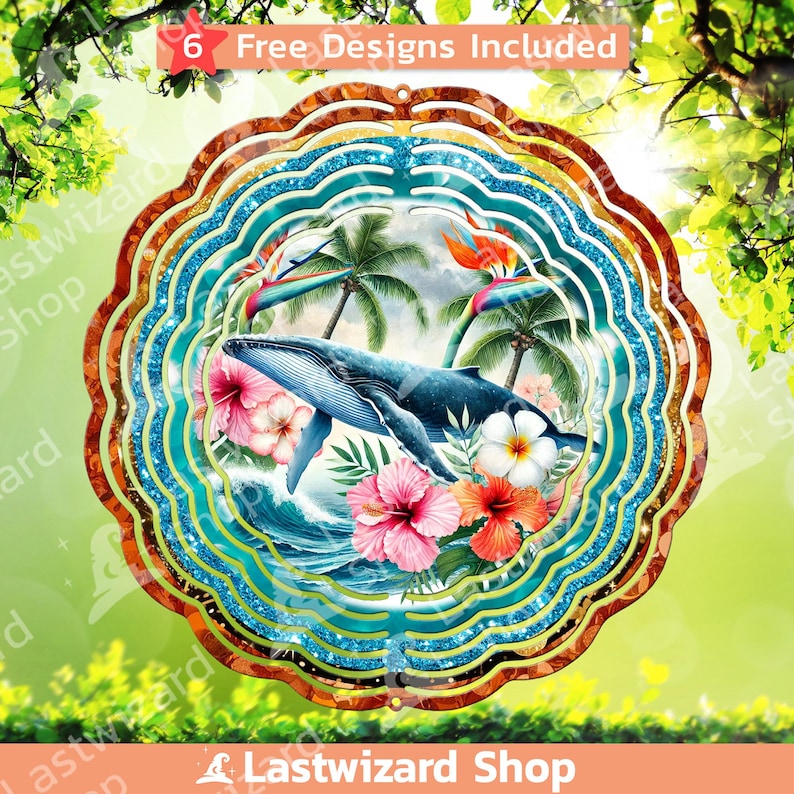 Tropical Whale Wind Spinner PNG: Ocean Door Hanger Template (digital ...
