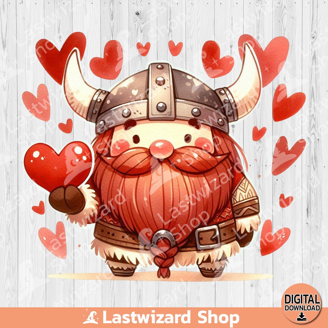 Smiling Viking With Heart PNG: Valentine Mascot Clipart (digital ...