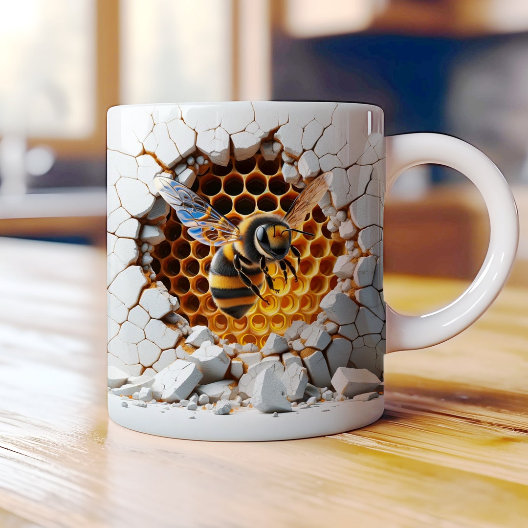 3D Bees Honeycomb Hole Wall Cracked Mug Wrap 11oz & 15oz Mug Wrap ...