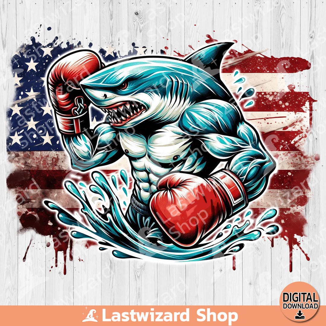 Shark Boxing USA Flag PNG, Fighter Gym Trainer Sublimation Design ...