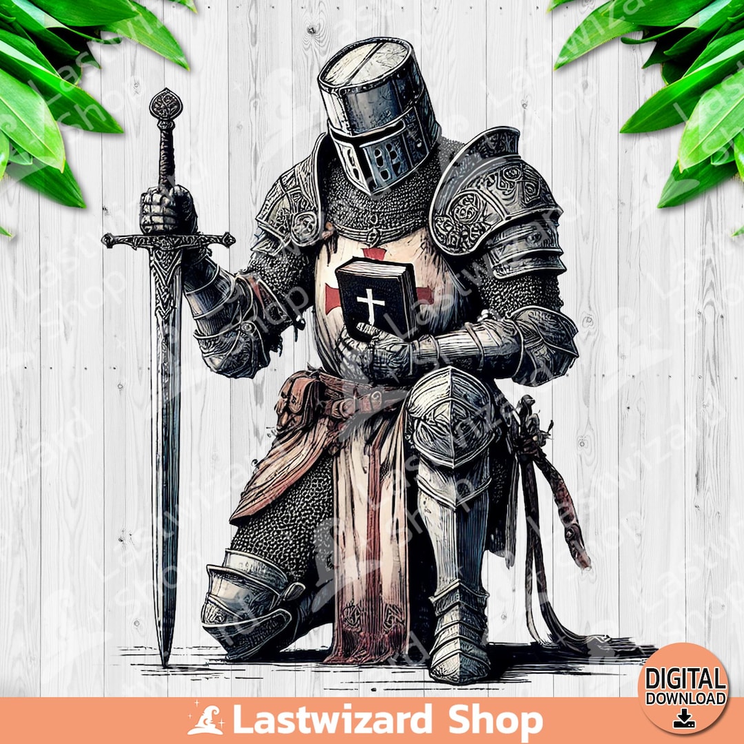 Medieval Crusade Knight Kneel Pray With Sword and Bible Png, Medieval ...