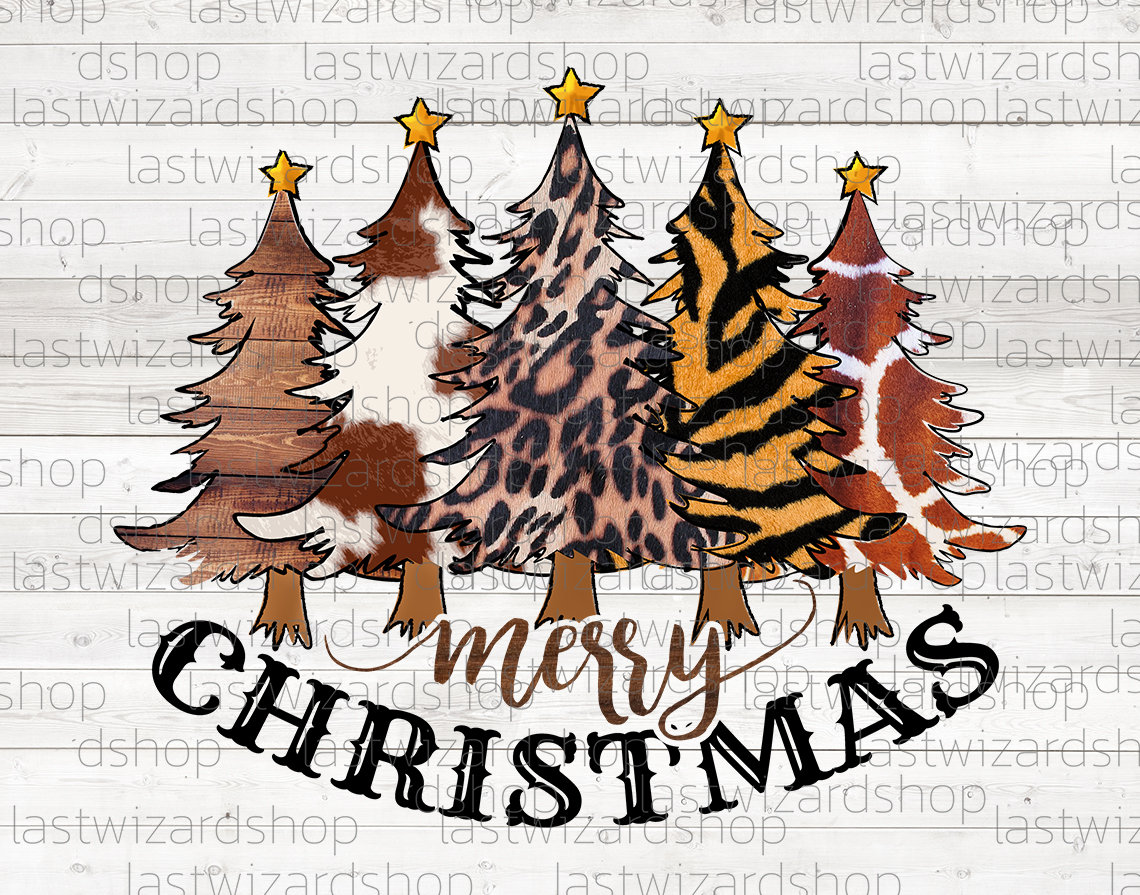 Cheetah Christmas Trees Png Cow Skin Christmas Trees Png - Etsy