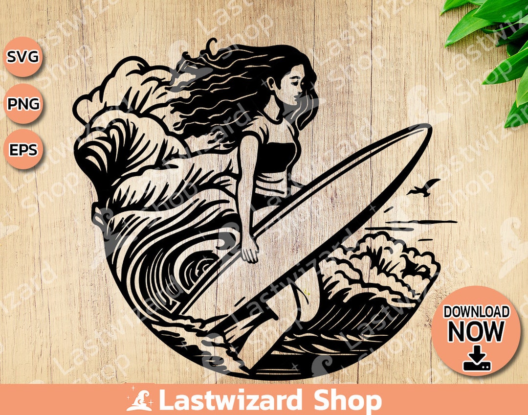 Girl Surfing With Ocean Waves Svg Png, Summer Surfer for T Shirt ...