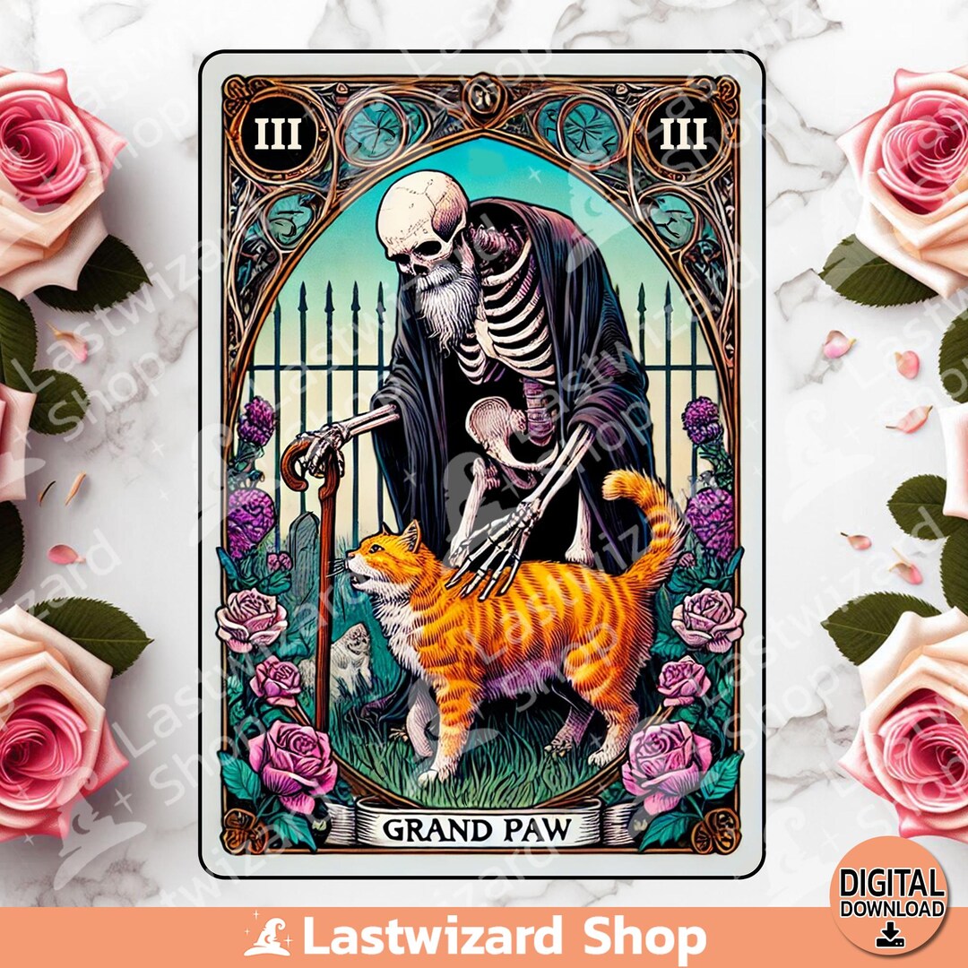 Grand Paw Tarot Card PNG, Sublimation Design, Skeleton Tarot Card, Cat ...