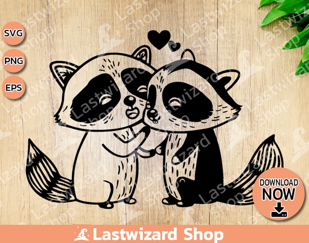Kawaii Raccoon Kiss Raccoon Svg, Gift for Nursery, Valentine's Day ...