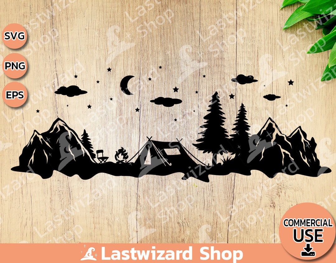 Tent in Forest Svg, Camping, Outdoors, Camper in Forest Svg, Mountains ...