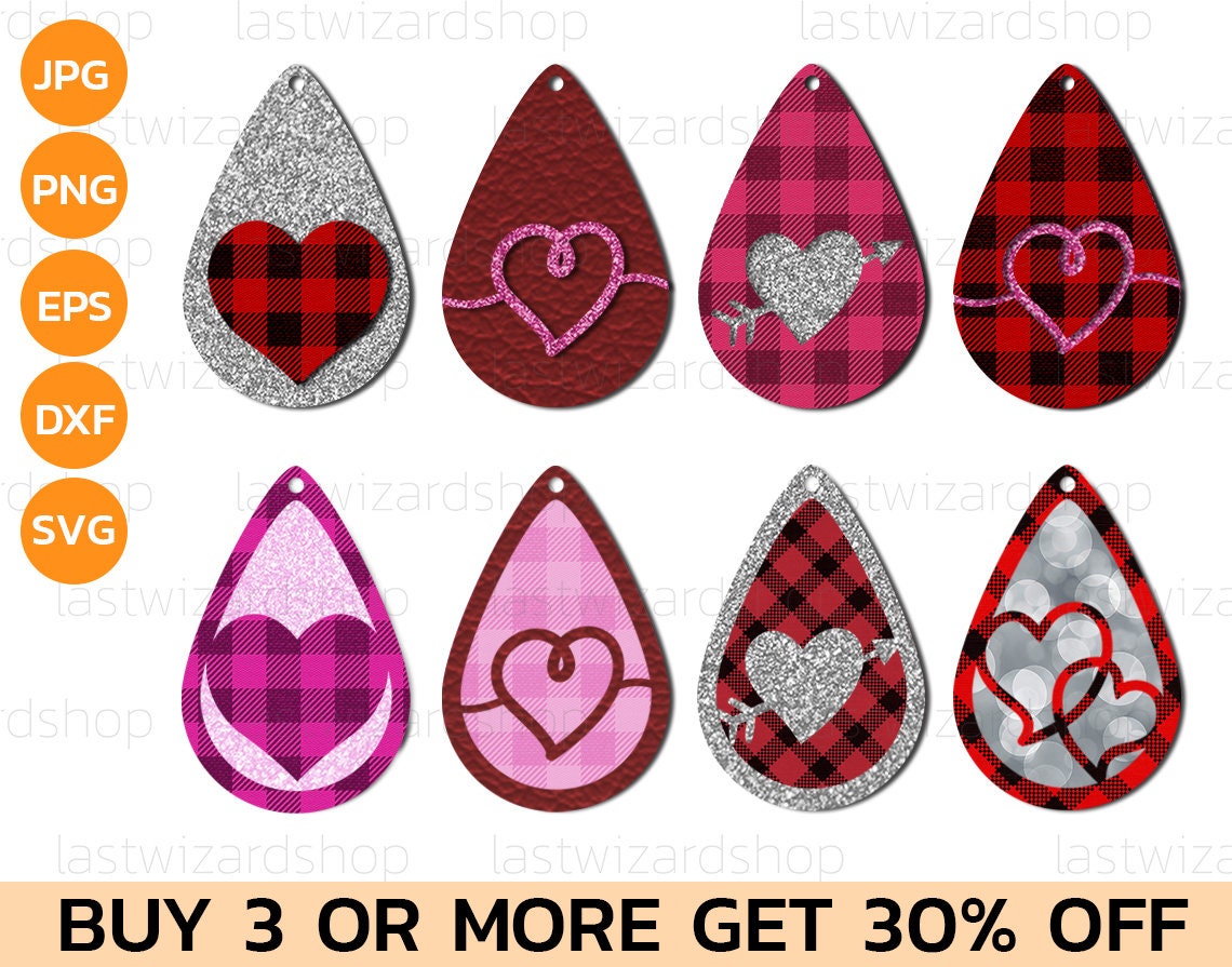 Love Tear Drop Earrings SVG Valentine Heart Earring Svg - Etsy