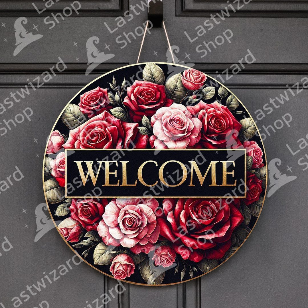 Red Rose Welcome Sign PNG, Floral Door Hanger (digital Download) - Etsy