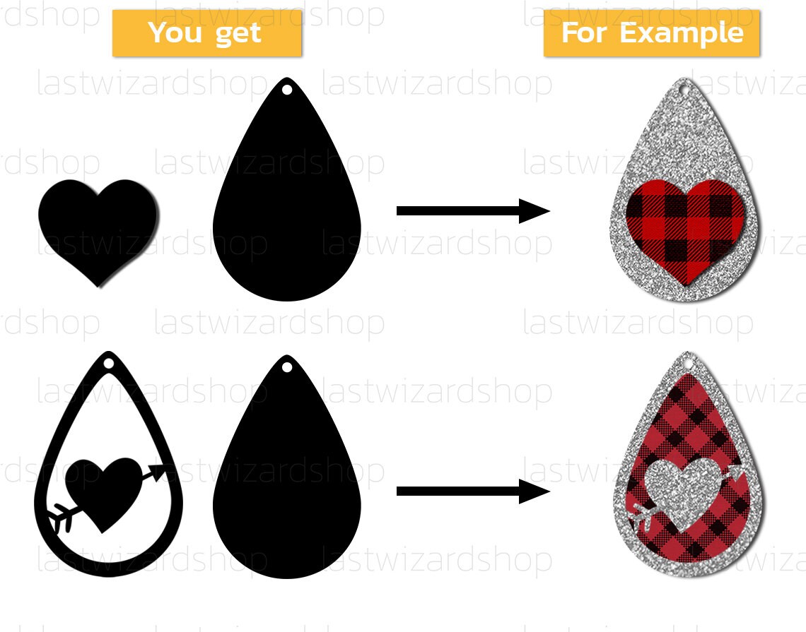 Love Tear Drop Earrings SVG Valentine Heart Earring Svg - Etsy