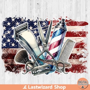 Barbershop American Flag PNG: Watercolor Hair Stylist Clipart (digital ...