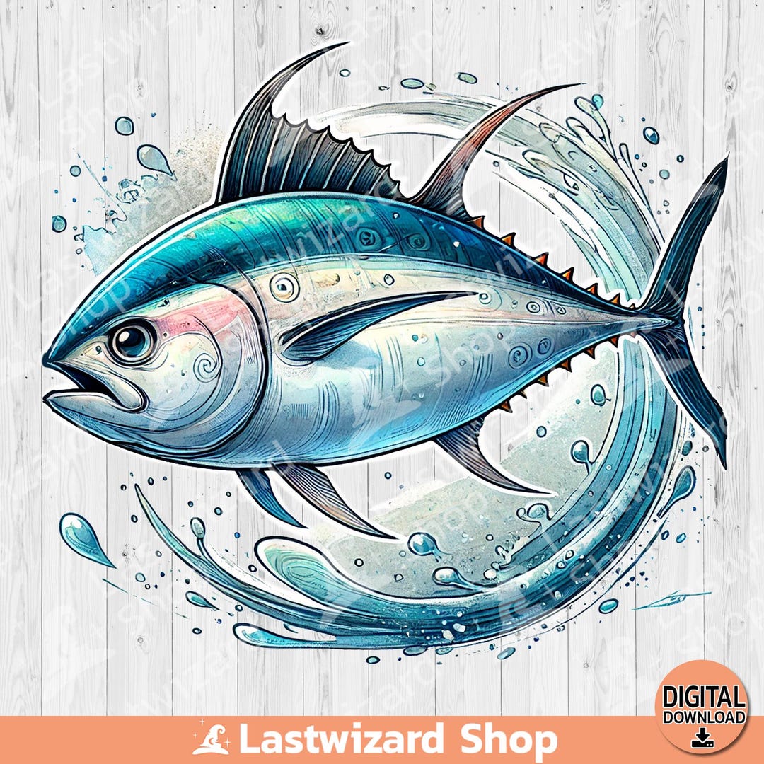 Tuna Fish in Water PNG, US Tuna Fish Sublimation Design, Watercolor ...