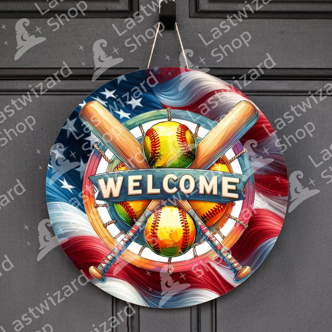 USA Softball Round Welcome Sign Png, Softball Mom Door Hanger 12 Inch ...