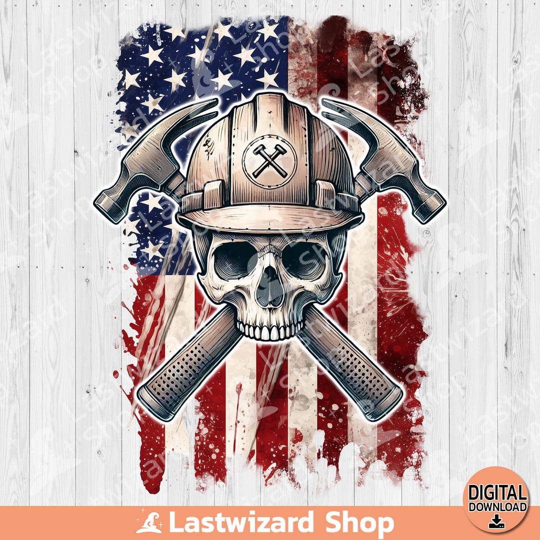 Skeleton Skull With Hammer American Flag PNG, Repairman Sublimation ...