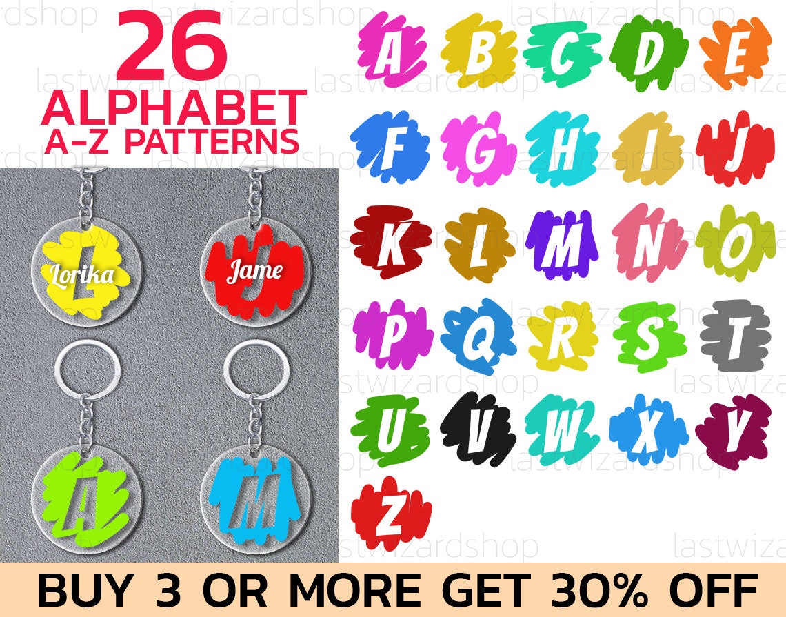 Alphabet Monogram Keychain Svg Paint Stroke Round Pattern | Etsy