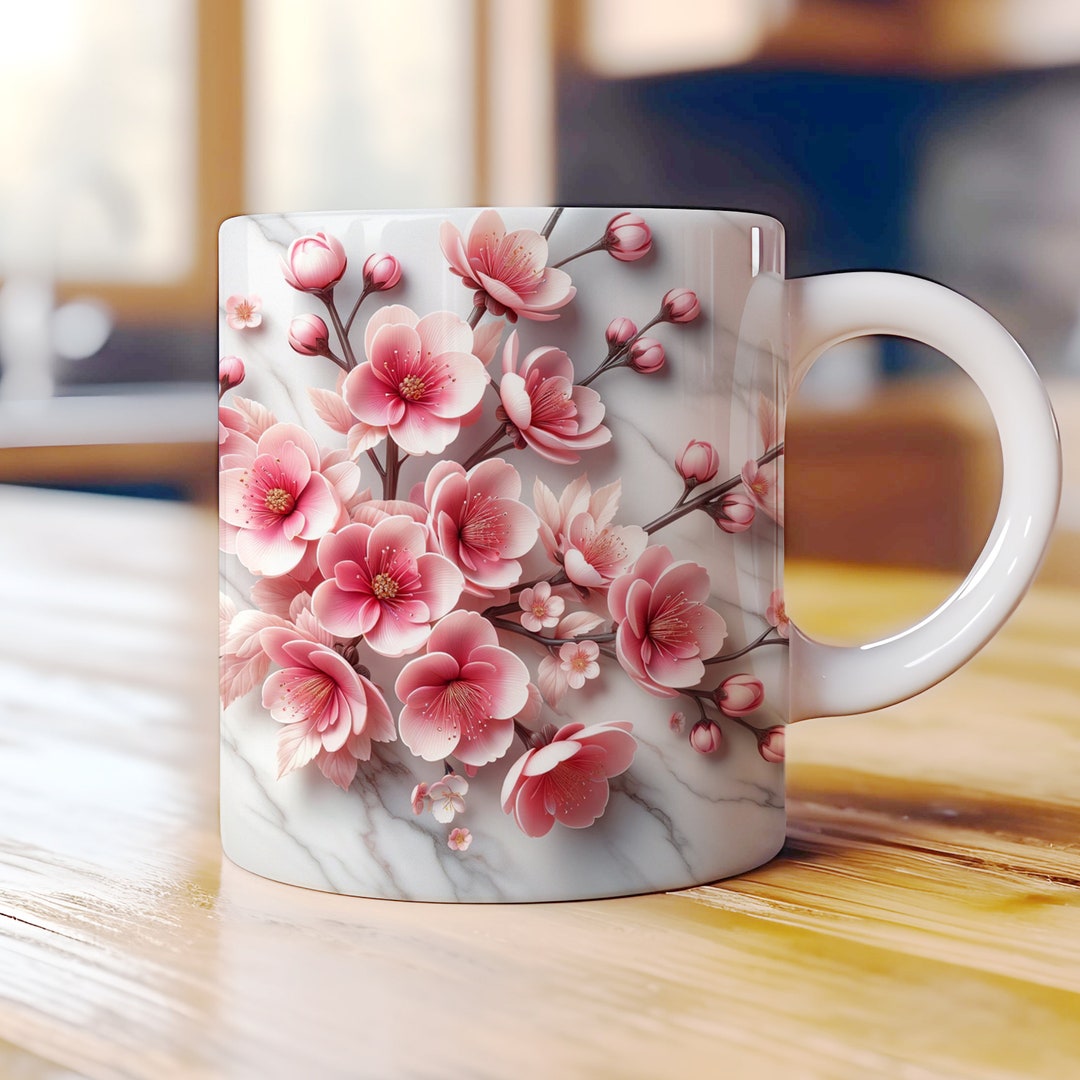 Sakura Mug Wrap: 3D Floral Marble Design (digital Download) - Etsy
