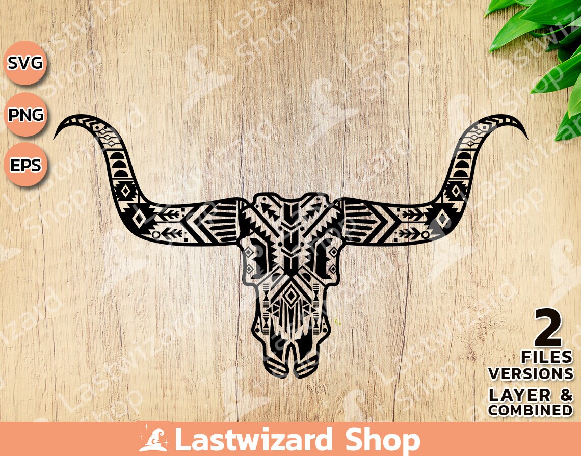 Cow Skull With Aztec Pattern Svg Farm Svg Bull Skull Cowboy - Etsy