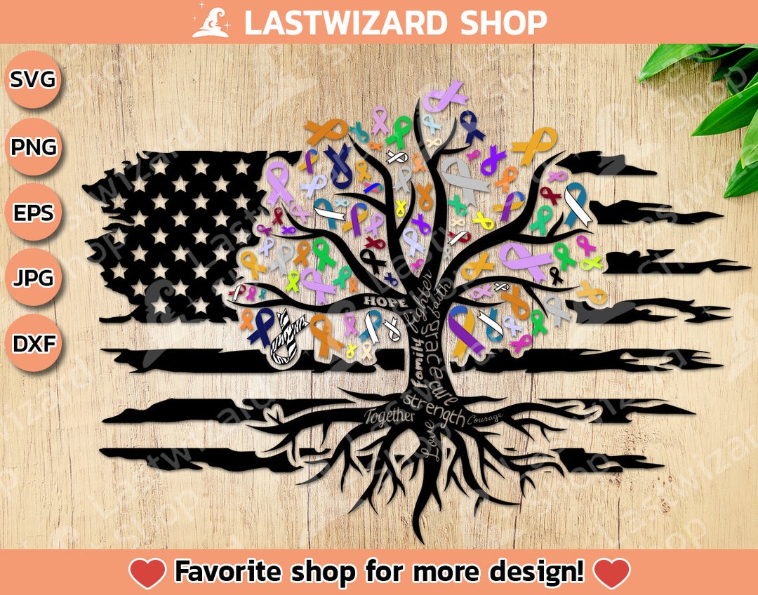 All Cancer Tree With USA Flag Svg, Cancer Awareness American Flag ...