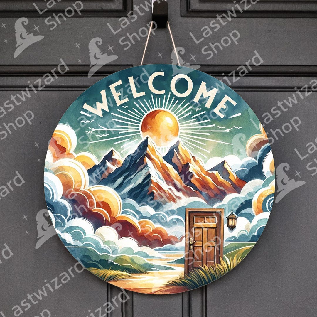 Mountain Sunset Welcome Sign PNG: Hiking Door Hanger Sublimation ...