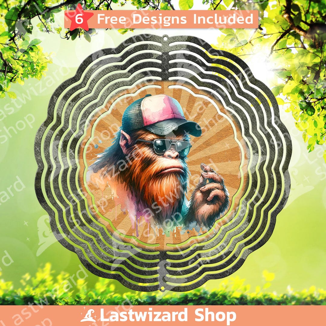 Bigfoot Smoking With Sunglasses Wind Spinner PNG, Cryptozoology Wind ...